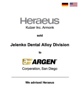 Sale of Jelenko Dental Alloy Division from Heraeus Kulzer Inc. to Argen ...